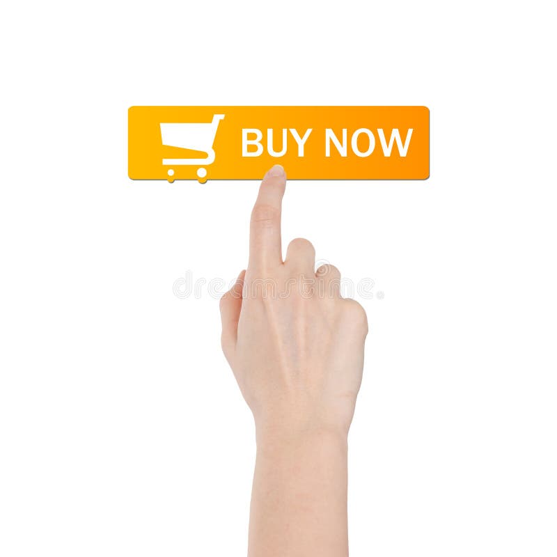 Buy Button with Real Hand Isolated on White Background Stock ...