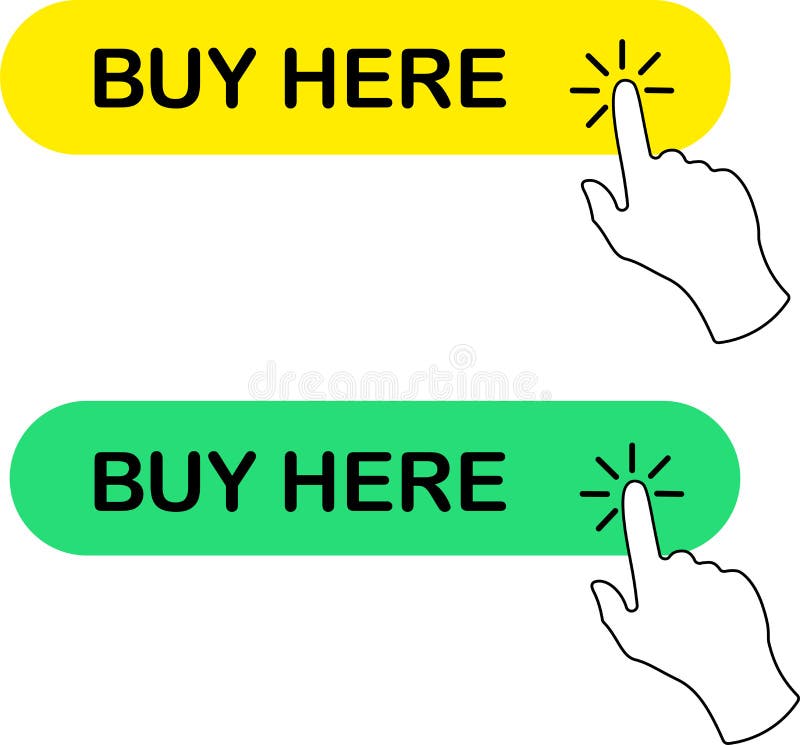 Buy Here Buttons Collection with Hand Pointer Stock Vector ...