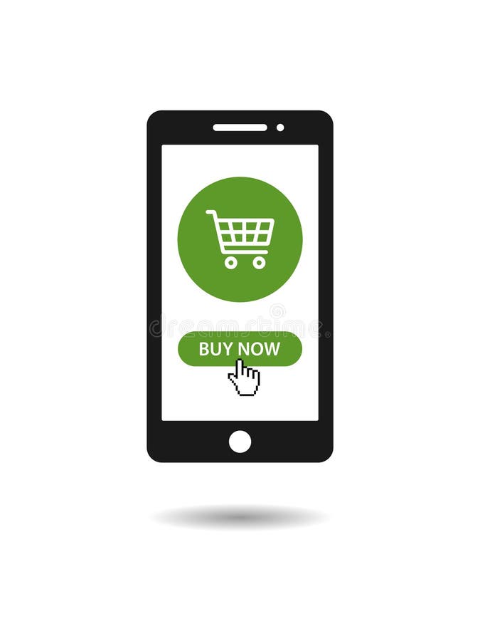Online Shopping Cart Buy Now Button with Mobile Phone Icon Stock Vector ...
