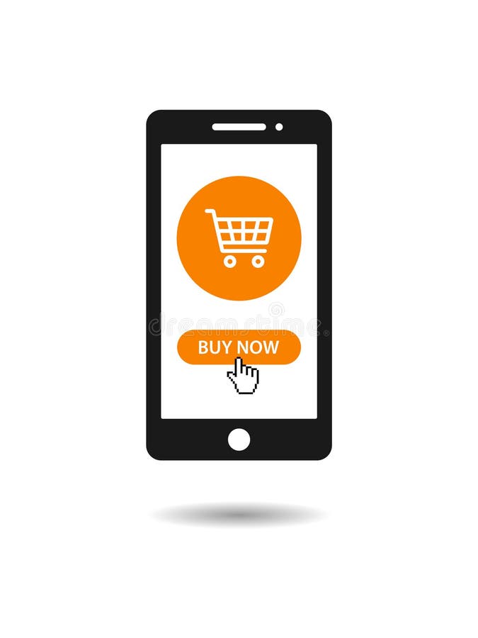 Online Shopping Cart Buy Now Button with Mobile Phone Icon Stock Vector ...