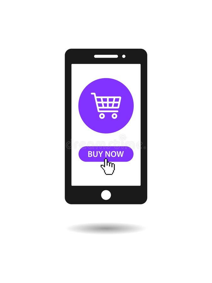 Online Shopping Cart Buy Now Button with Mobile Phone Icon Stock Vector ...