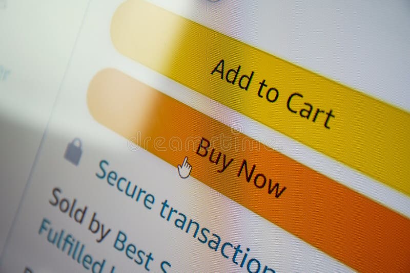 Buy Now Button on Screen. Buying Items Online on Amazon or Ebay Stock ...