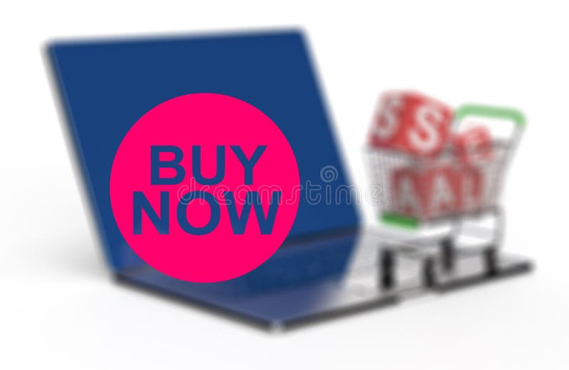 Buy Now on Laptop Computer with Cart Stock Illustration - Illustration ...