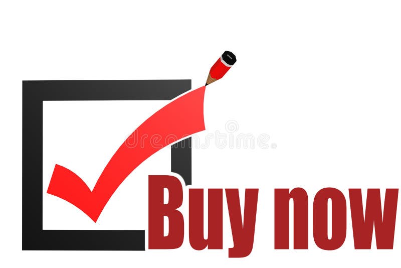 Buy Now Word with Check Mark and Pencil Stock Illustration ...