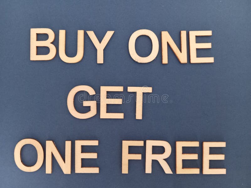 Buy One Get One Free Sign on a Blue Background Stock Image - Image of ...