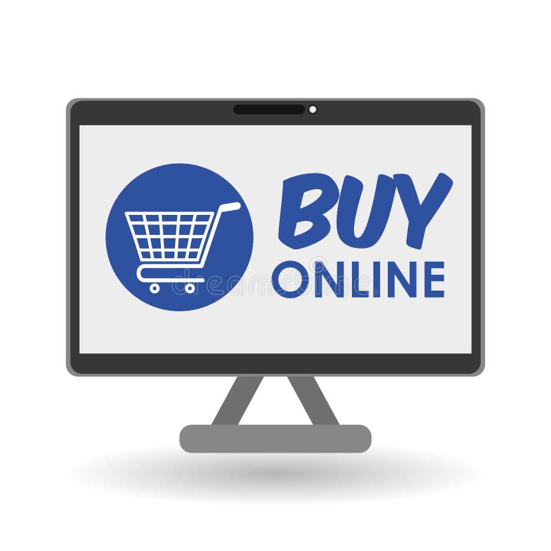 Buy Online Over White Background, Computer Illustration Stock Vector ...
