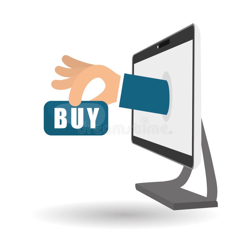 Buy Online Over White Background, Hand on Screen Computer Stock Vector ...