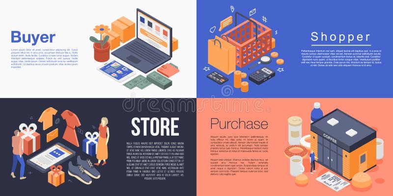 Buyer Banner Set, Isometric Style Stock Vector - Illustration of modern ...