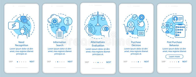 Buying Decision Process Blue Onboarding Mobile App Page Screen Vector Template Stock Vector ...