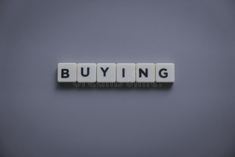 Buying Word Made of Square Letter Word on Gray Background Stock Image ... Buying Word Made of Square Letter Word on Gray Background Stock Image ...