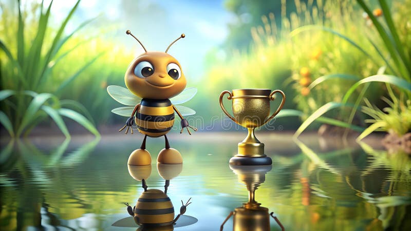 The Buzz of Victory: a Bee and Its Trophy Reflect in a Still Pond AI ...