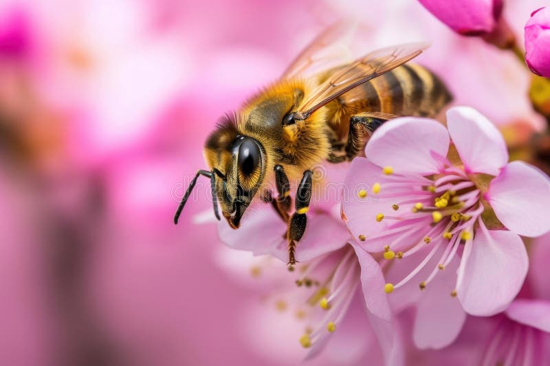 Buzzing Bee Closeup Head. Generate Ai Stock Photo - Image of sting ...