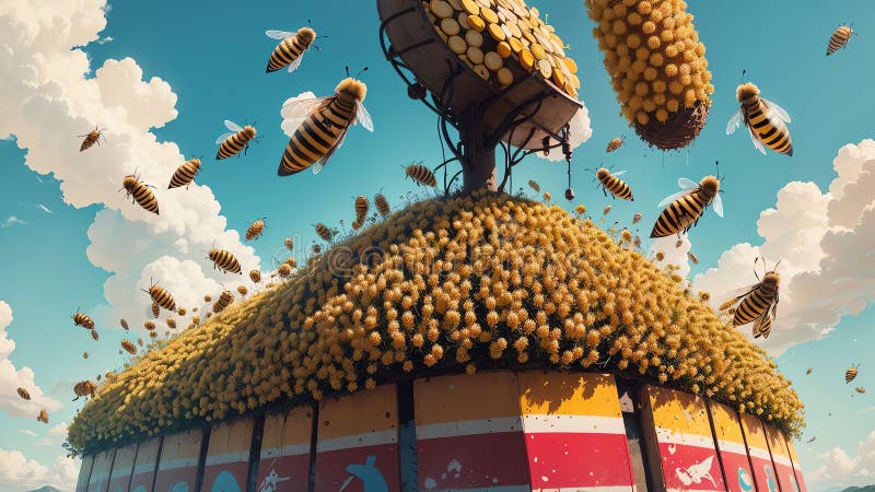 Buzzing Bees and a Colorful Hive.AI Generated Stock Illustration ...