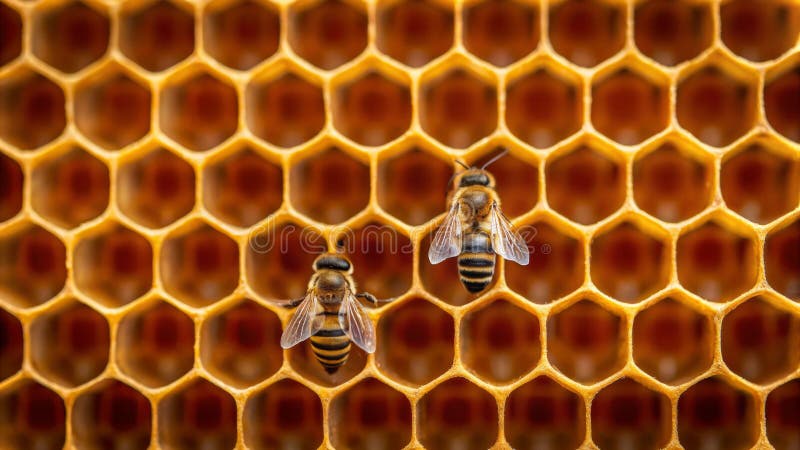 Buzzing Bees in a Meadow Close-up View of Honeycomb in Nature Exploring ...