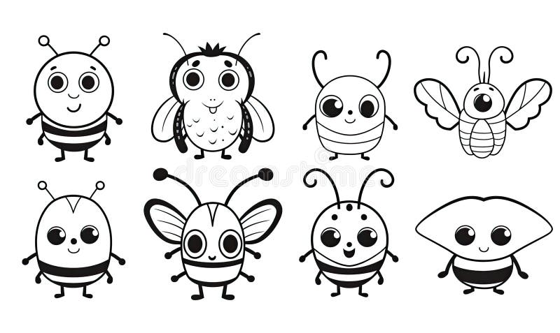 A Set Of Cartoon Bees With Different Expressions Stock Illustration Illustration Of Wings