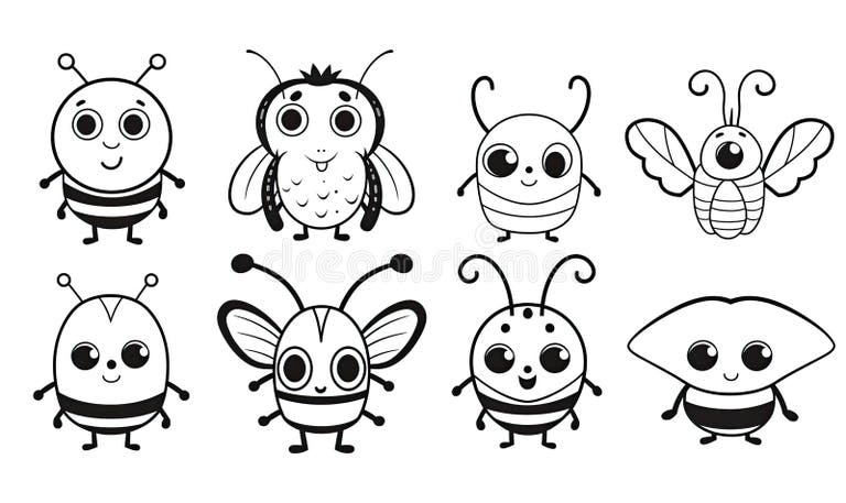 A Set of Cartoon Bees with Different Expressions Stock Illustration ...