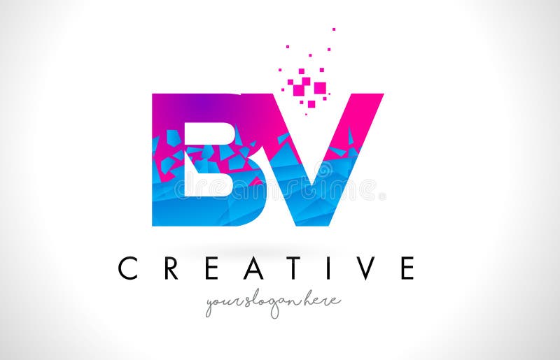 BV B V Letter Logo with Shattered Broken Blue Pink Texture Design ...