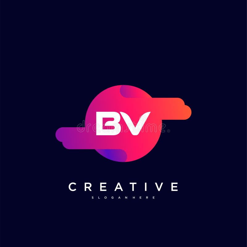 BV Initial Letter Logo Icon Design Template Elements with Wave Colorful ...