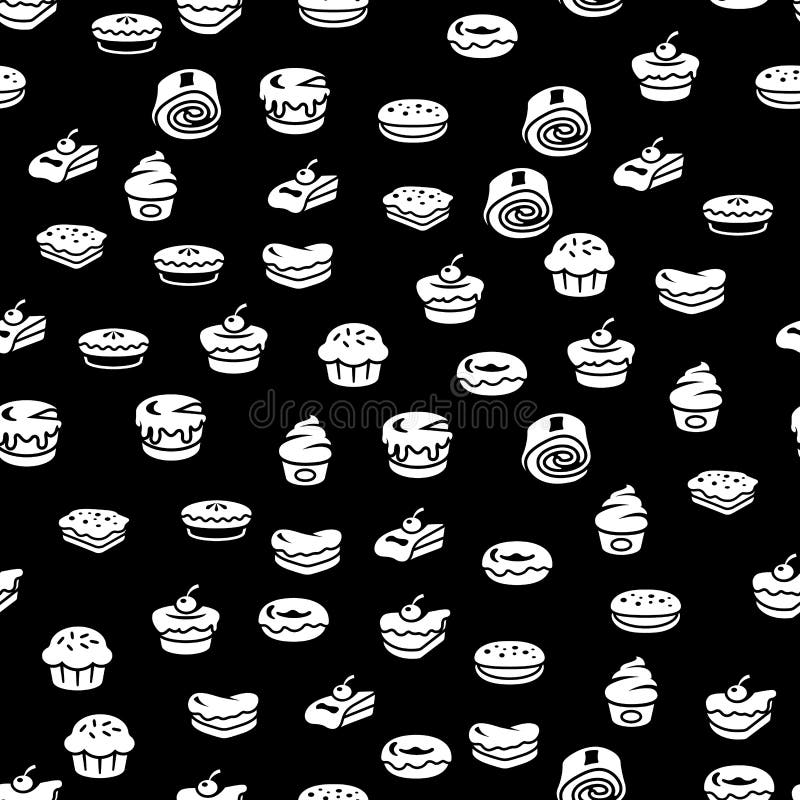 BW Icons - Cakes Seamless Pattern. Stock Vector - Illustration of grey ...