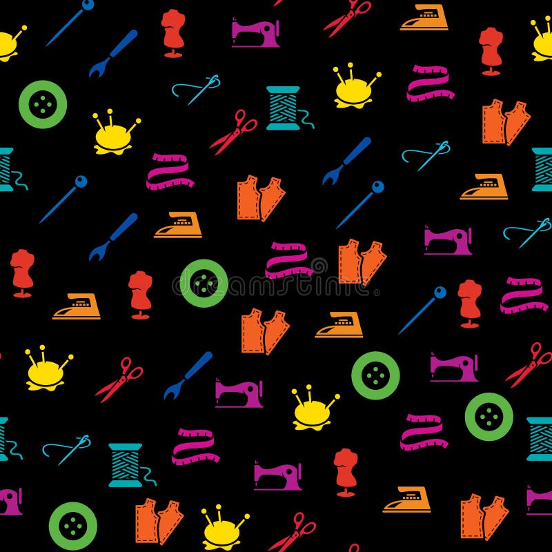 BW Icons - Sewing Seamless Pattern. Stock Vector - Illustration of ...