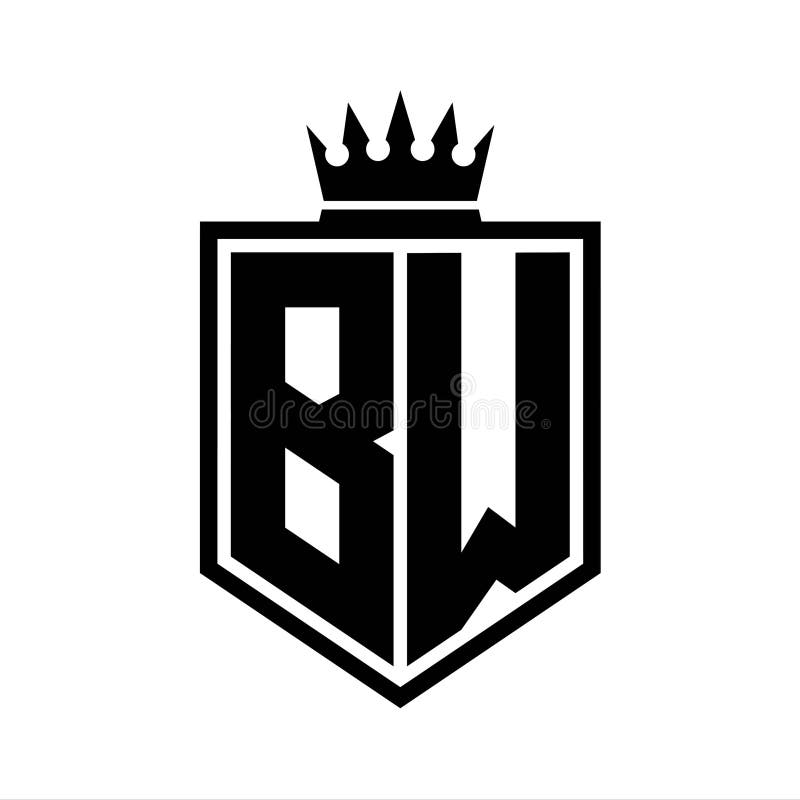 BW Logo Monogram Bold Shield Geometric Shape with Crown Outline Black ...