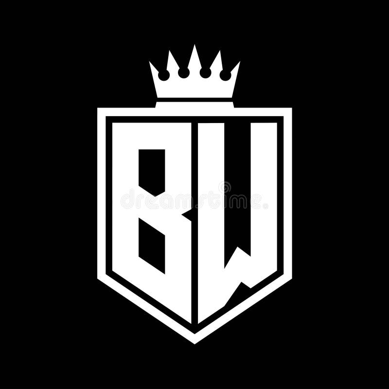 BW Logo Monogram Bold Shield Geometric Shape with Crown Outline Black ...