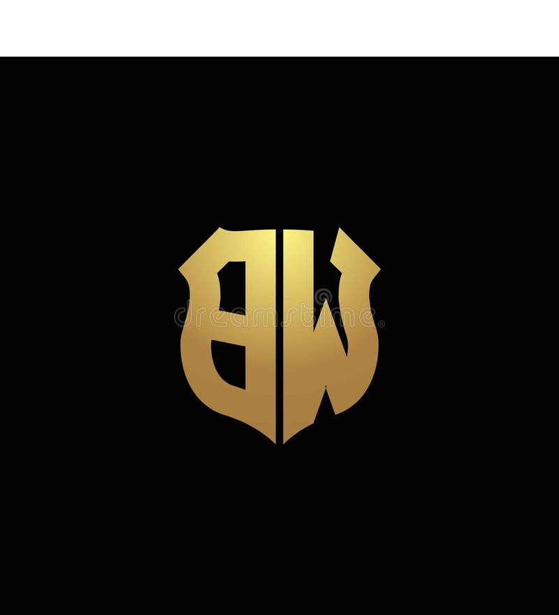 BW Logo Monogram with Gold Colors and Shield Shape Design Template ...