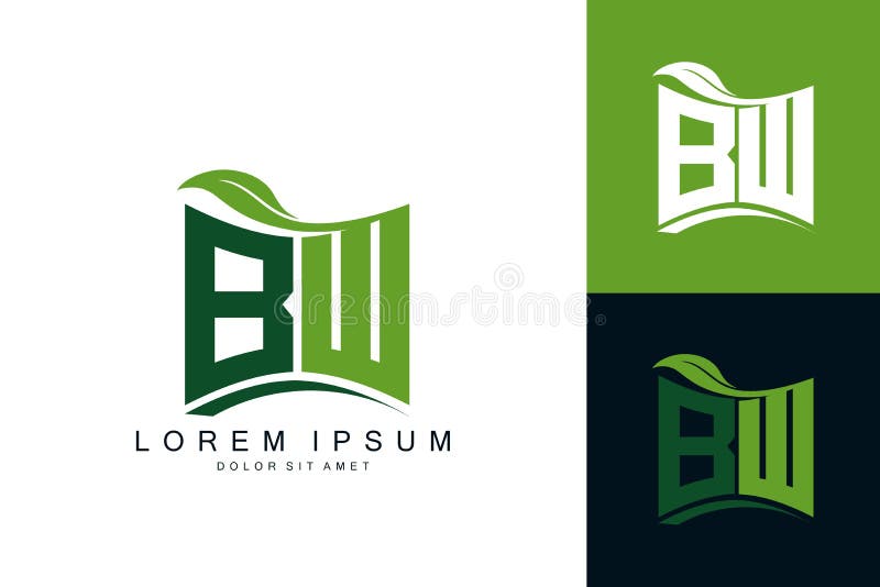 BW Logo Monogram with Green Leaf Nature Organic Bio Curved Shape ...