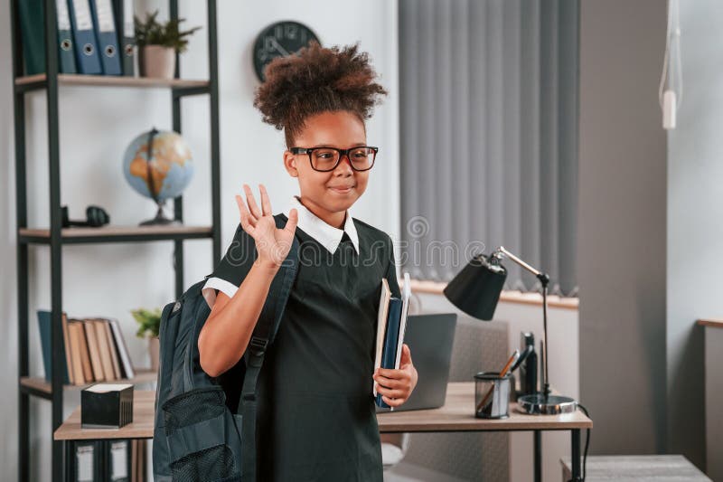 Bye, Gesture. with Backpack and Notepad Stock Image - Image of gesture ...