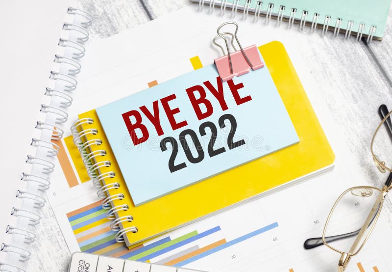 BYE BYE 2022 Words on Blue Sticker with Glasses Stock Image - Image of ...