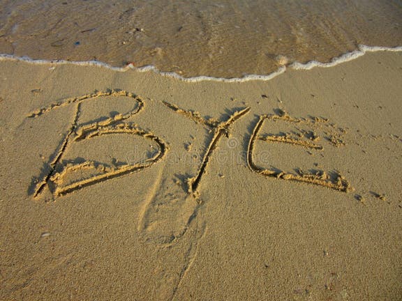 Bye Written in the Sand at the Beach Stock Photo - Image of draw ...