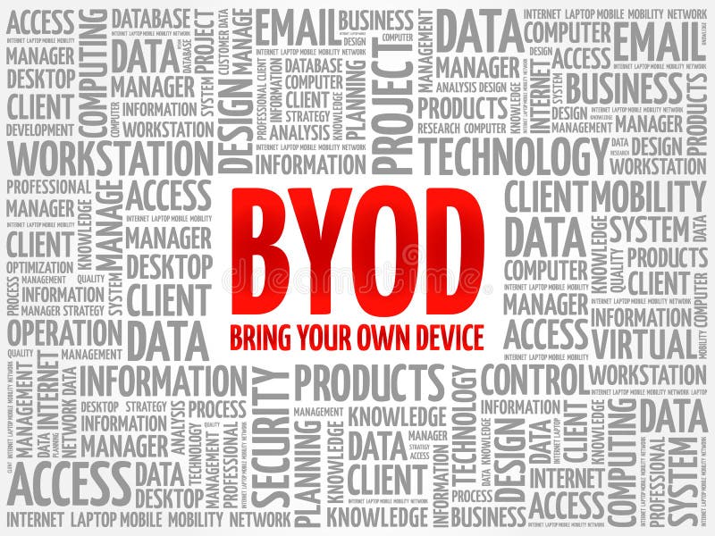BYOD Bring Your Own Device Tablets Cloud and Hands Stock Vector ...