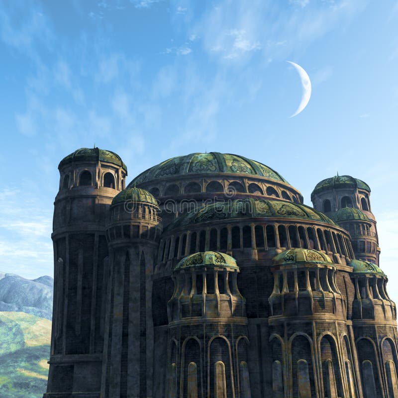 Byzantine Church at night stock illustration. Illustration of moon ...