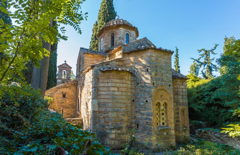 Byzantine Monastery in Kaisariani, Athens Stock Image - Image of bell ...