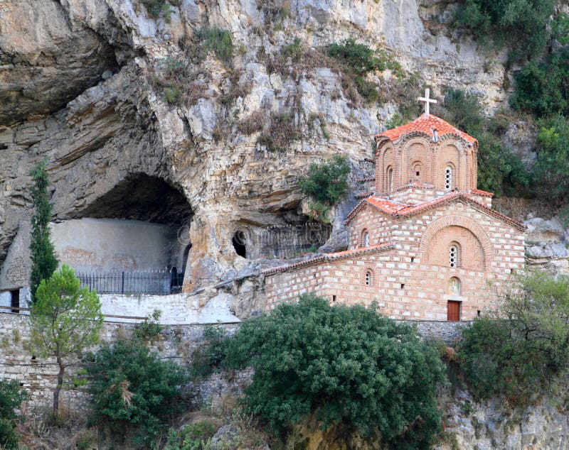 Byzantine Style Church in Rock Face Stock Image - Image of roofing ...