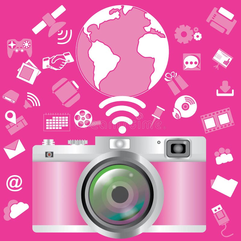 Cámara e iconos ilustración del vector. Ilustración de nublado - 58300781