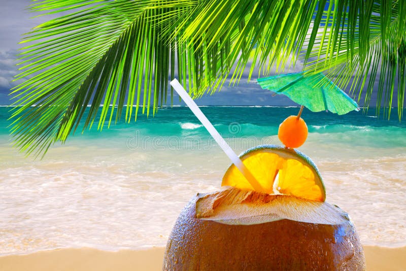 Cóctel Del Coco En La Playa Del Caribe. Imagen de archivo - Imagen de ...