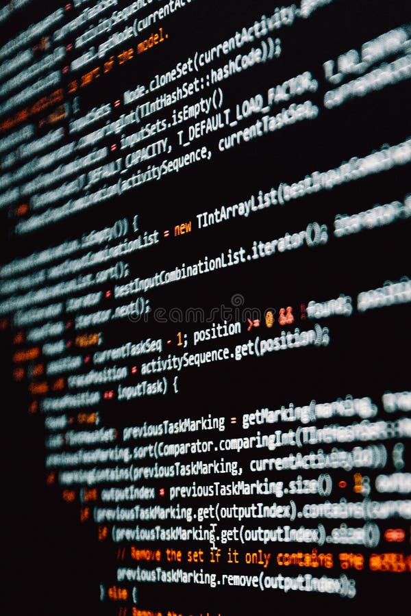 Código De Programación Escrito En Blanco Sobre Negro Imagen de archivo ...