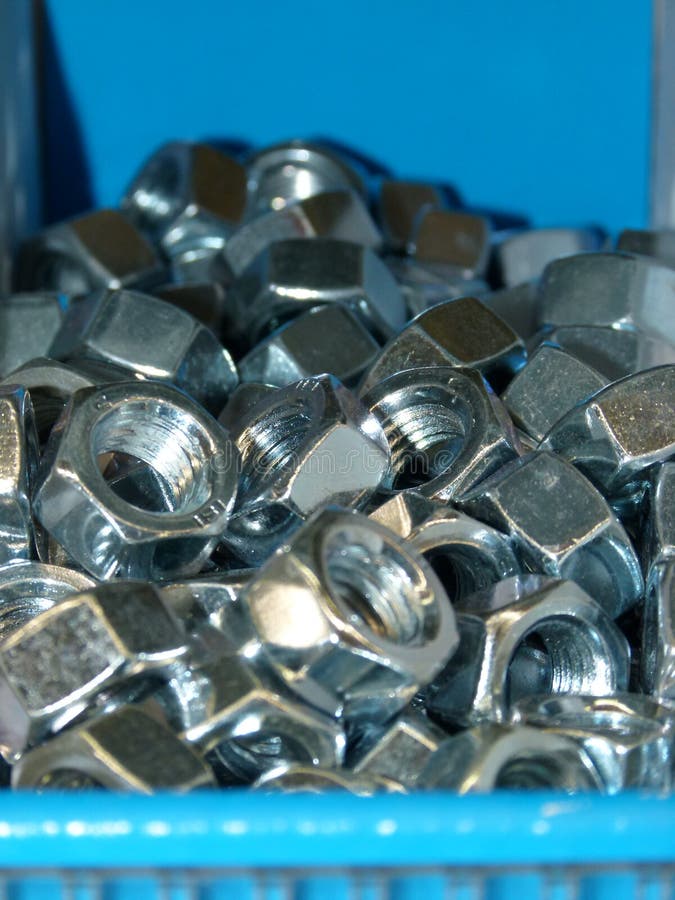 Hexagon Nuts M 16 in Blue Sale Box 2 Stock Image - Image of ...