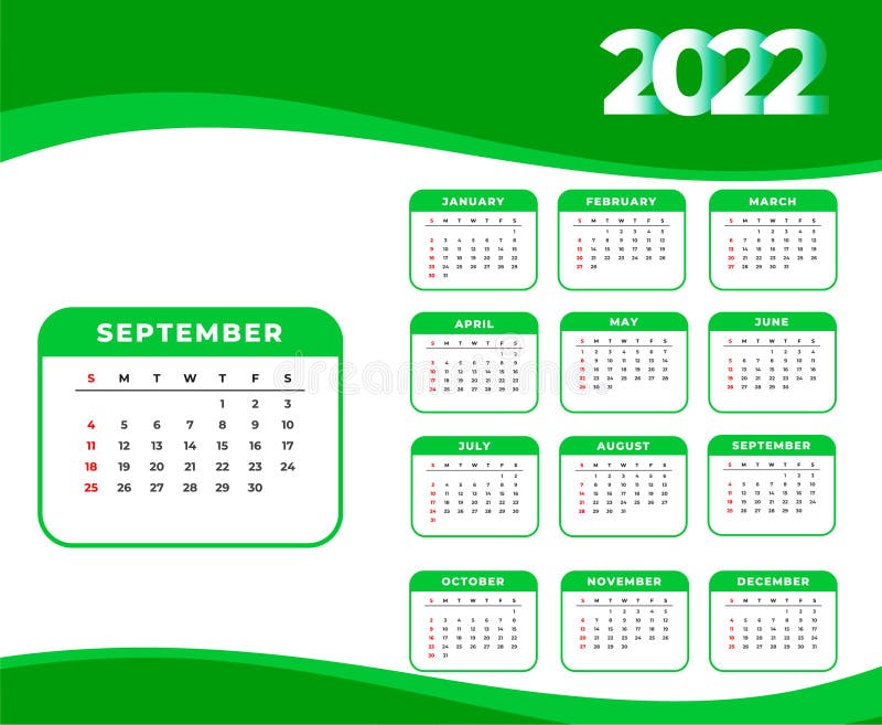 Calendar 2022 September Month Happy New Year Abstract Stock Vector ...