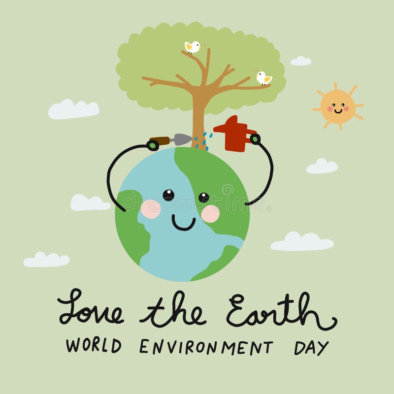 Love the Earth, World Environment Day World Cute Smile Earth Watering ...
