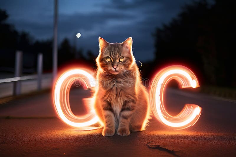 C Cat Pose Light Trails a Letter C Shaped by a Cat Stretching Wi Stock ...