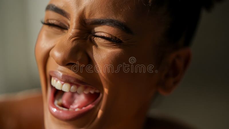 Young Male with Teary Eyes and a Somber Expression Against a Black ...