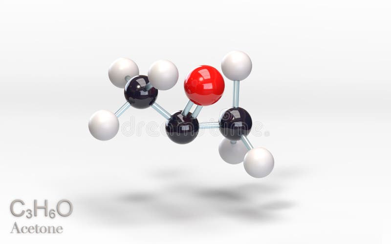 C3H6O Acetone. Molecule with Carbon, Hydrogen and Oxygen Atoms. 3d ...