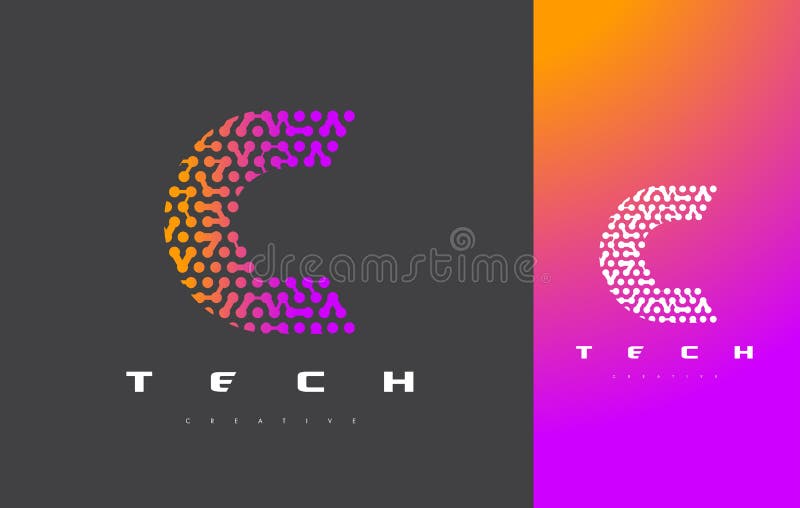 C Letter Logo Technology. Connected Dots Letter Design Vector. Stock ...