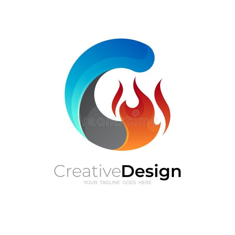 C Logo and Fire Design Vector, 3d Style Icon Stock Vector ...