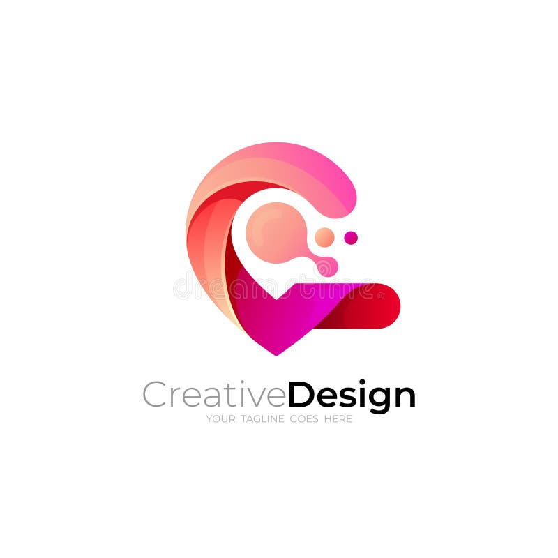 C Logo and Location Design Combination, Red Color Logos Stock Vector ...