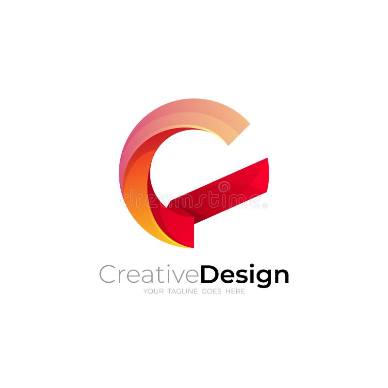 C Logo with Simple Design, 3d Colorful Logos, Red Color Stock Vector ...