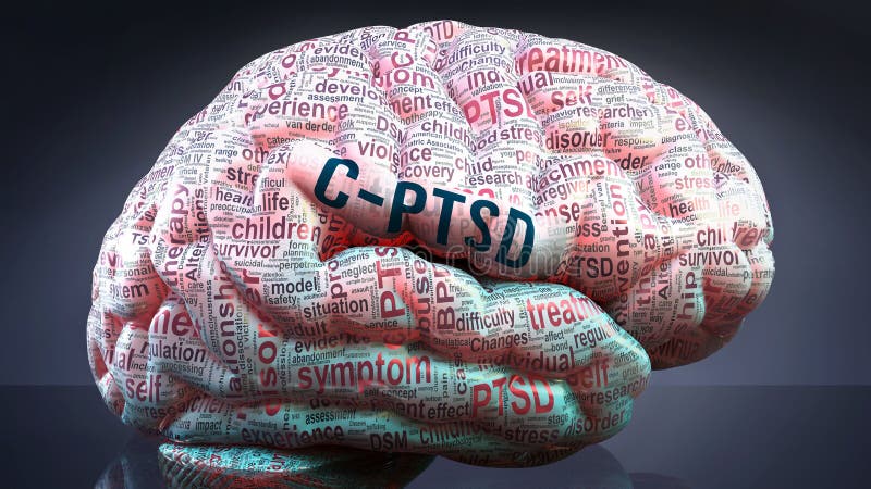 C ptsd and a human brain stock illustration. Illustration of word ...