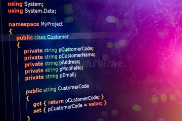 C Sharp Programming Language Source Code Example on Monitor. Stock Image - Image of script, code ...